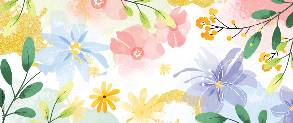 Abstract floral art background vector. Hand painted watercolor ...