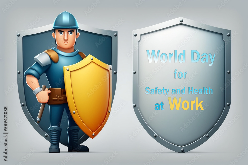 World Day for Safety and Health at Work. Illustration of a worker ...