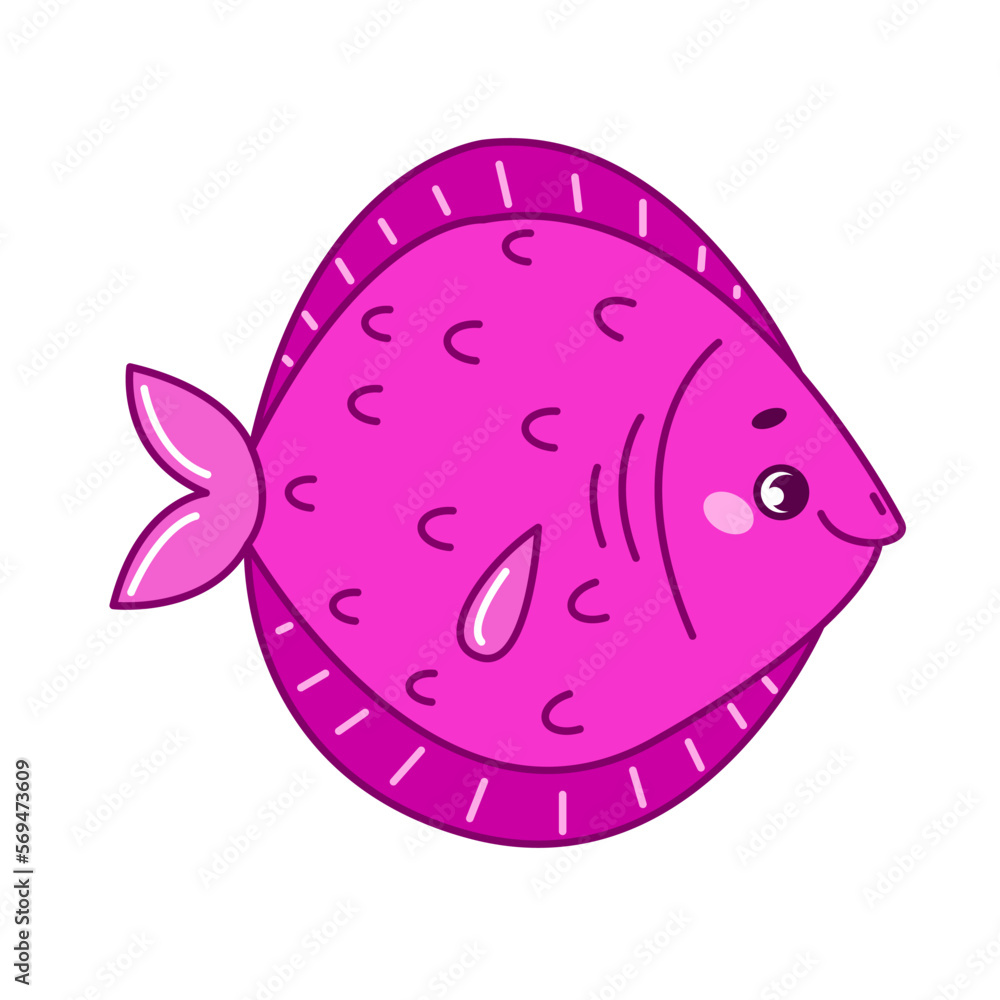 Cute pink sea fish in cartoon style. Marine animals, ocean fish. Vector ...