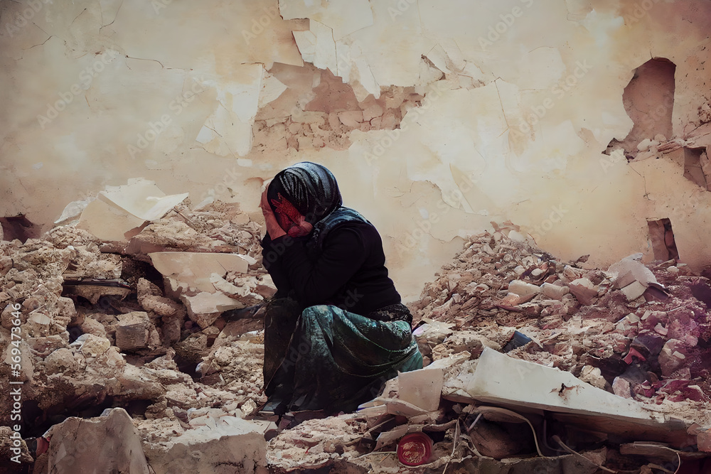 A crying sad turkish or muslim woman crying and sobing over the ...