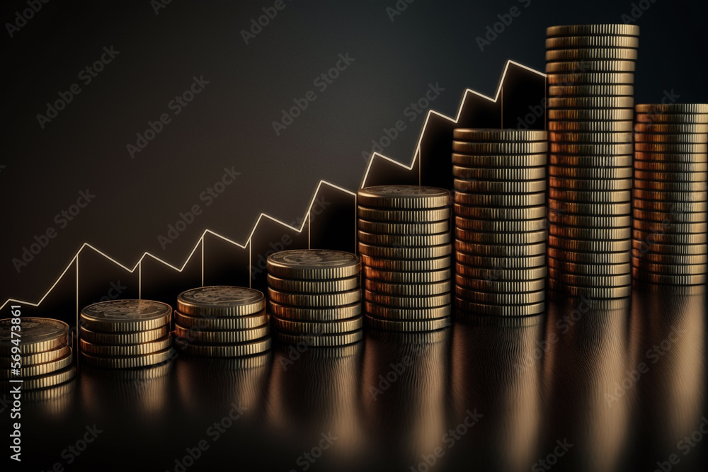 Stack of money saving graph with coins for business ideas and design ...
