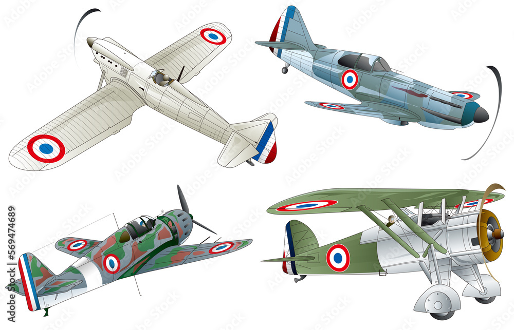 4 types of French single propeller ww2 monoplane fighter collection ...