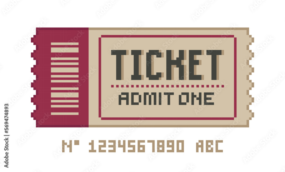 Vetor de Pixel art Ticket icon in 8-bit retro game style isolated ...