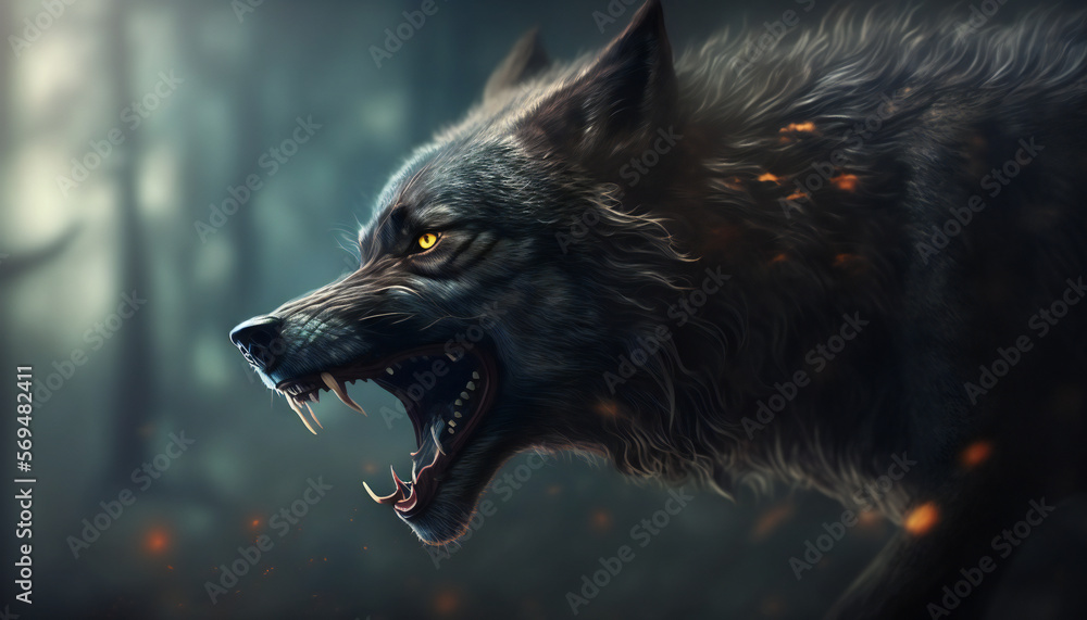 angry wolf with a blurred background made with generative AI Stock ...