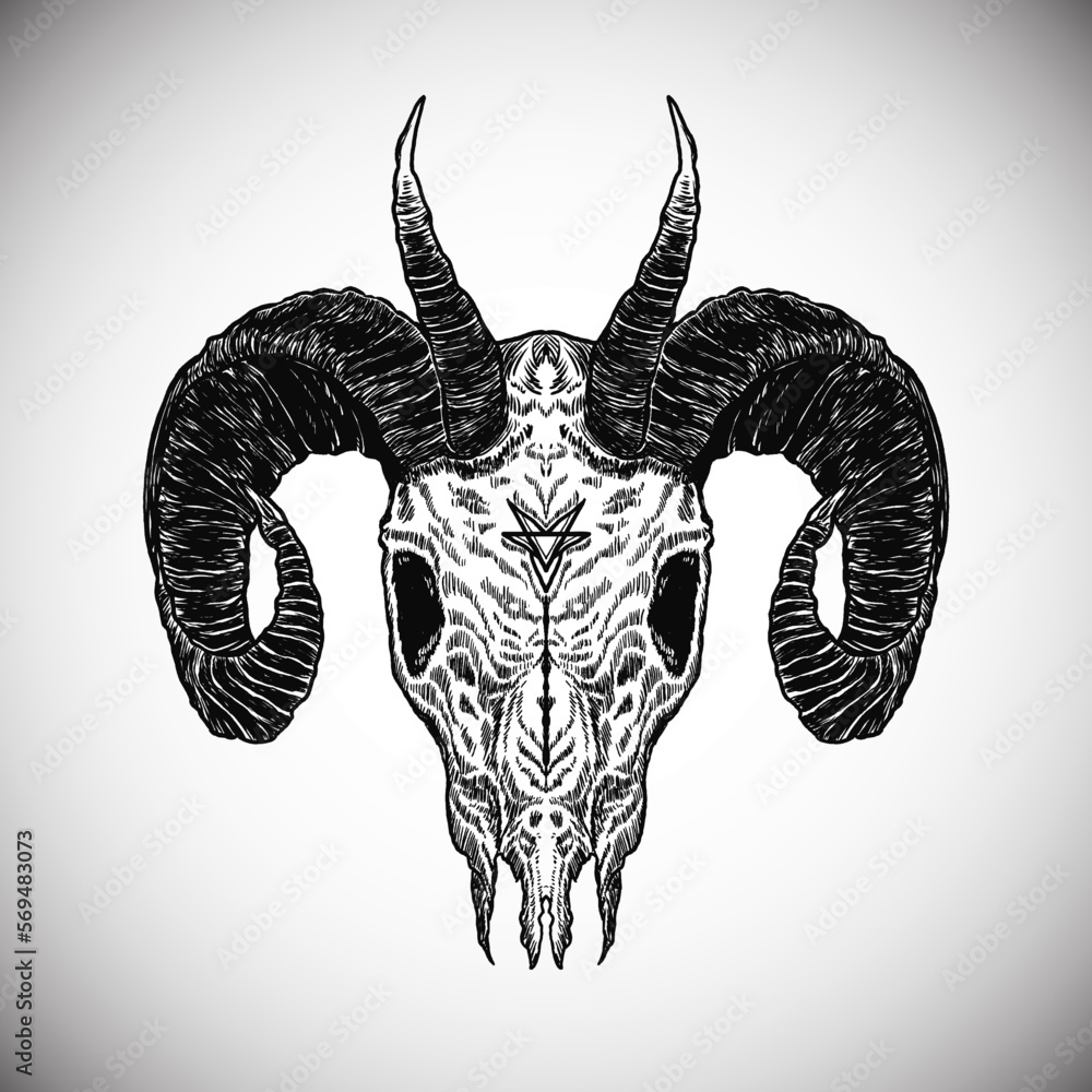 Black Death Goat Skull Horned Horror Satan Dark Artwork Detailed ...