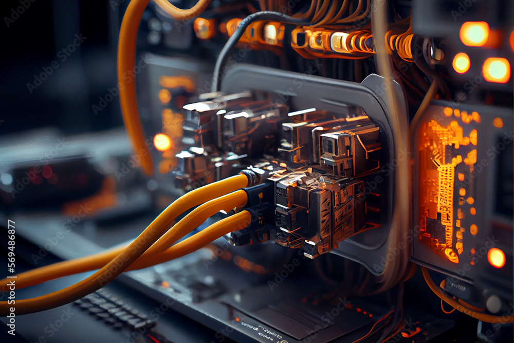 cables and connections for data transfer in the digital world. Network ...