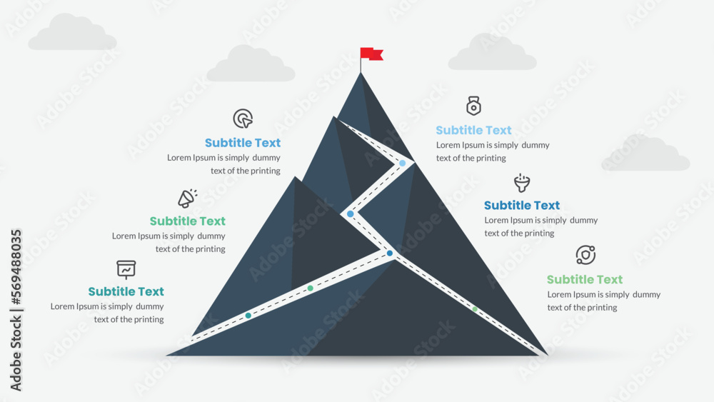 Mountain Infographic Design infographic element template with 6 steps ...