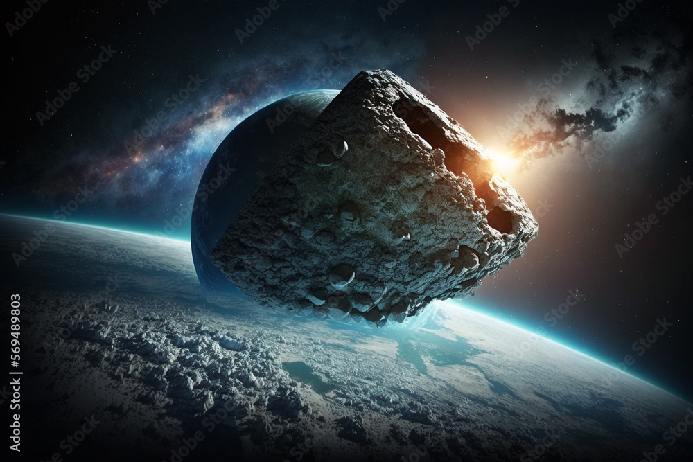 Giant Asteroid Danger Illustration. Asteroid in the space approaching Earth. Ai generated. Stock ...