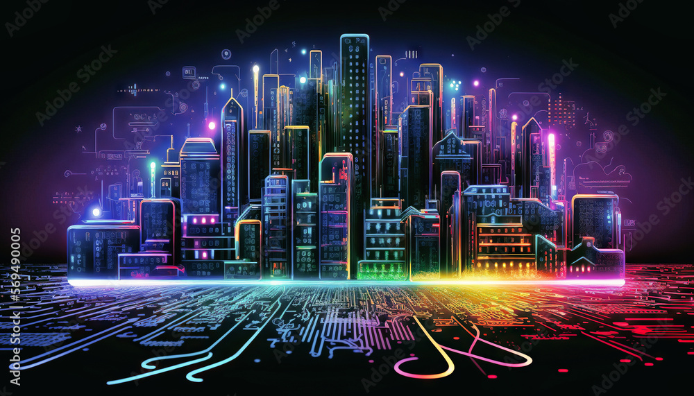 Smart city on circuit board background. Futuristic cyberspace concept ...