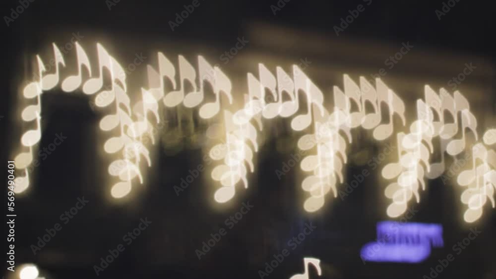 music note shape background bokeh blurred,many objects, colored red ...