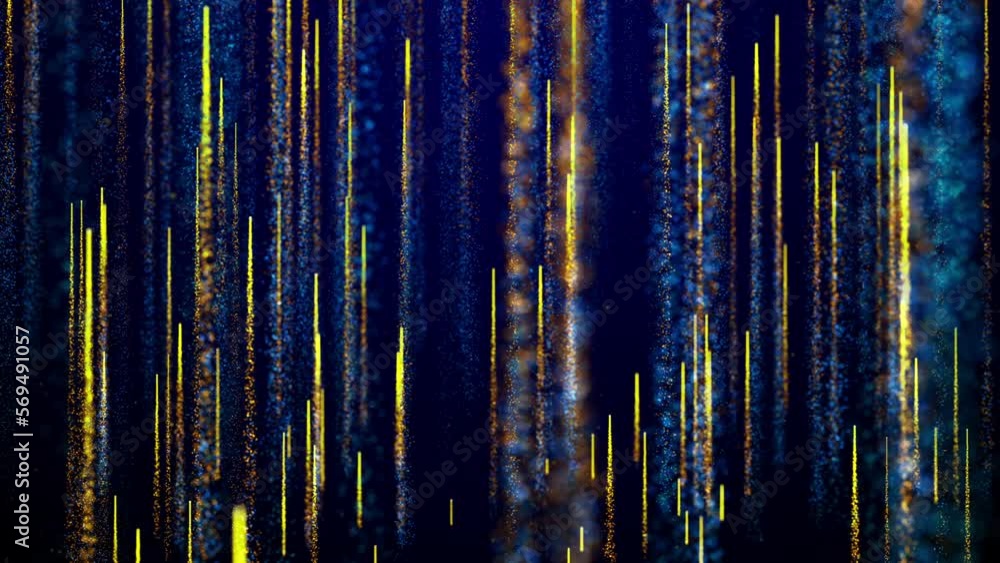 Falling glittering particles streaks animation. Abstract defocused gold ...