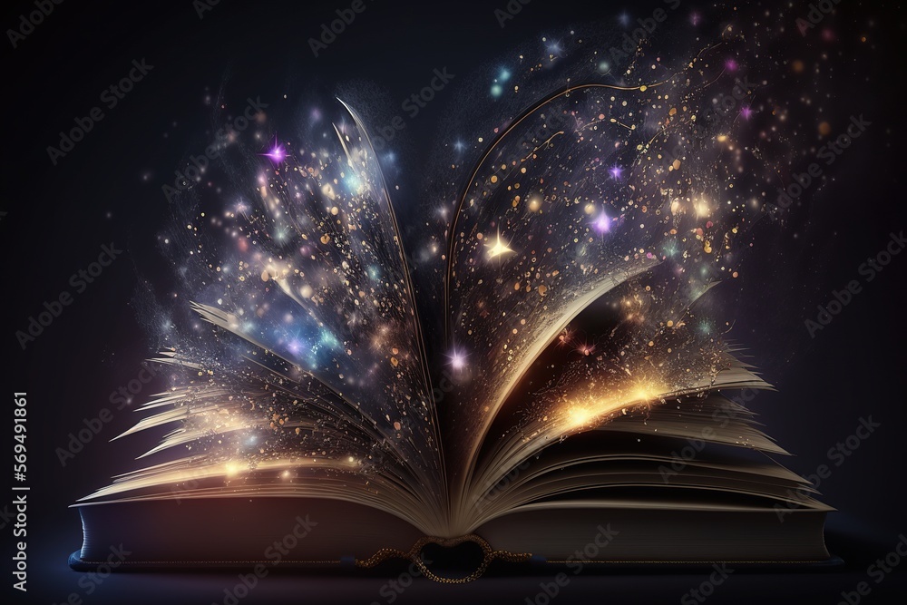 Magic book with light sparkles and shine. Ai. Fairy tale book with open ...