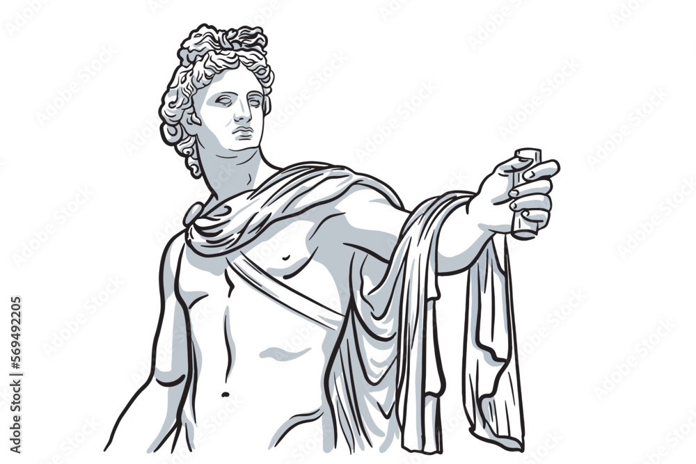 Vector illustration of antique bust of Apollo in hand drawn. Sketch ...