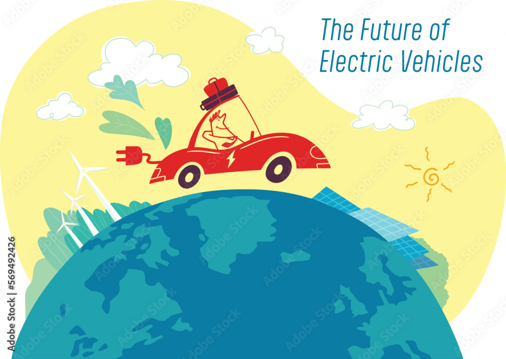Futuristic concept illustration of an electric car running on an eco ...