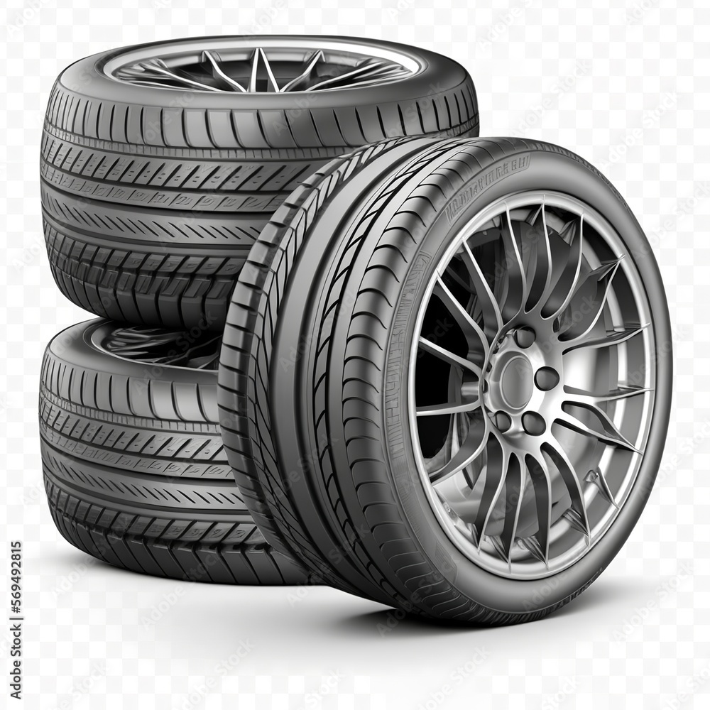 Car tires with a great profile in the car repair shop. Set of summer or ...