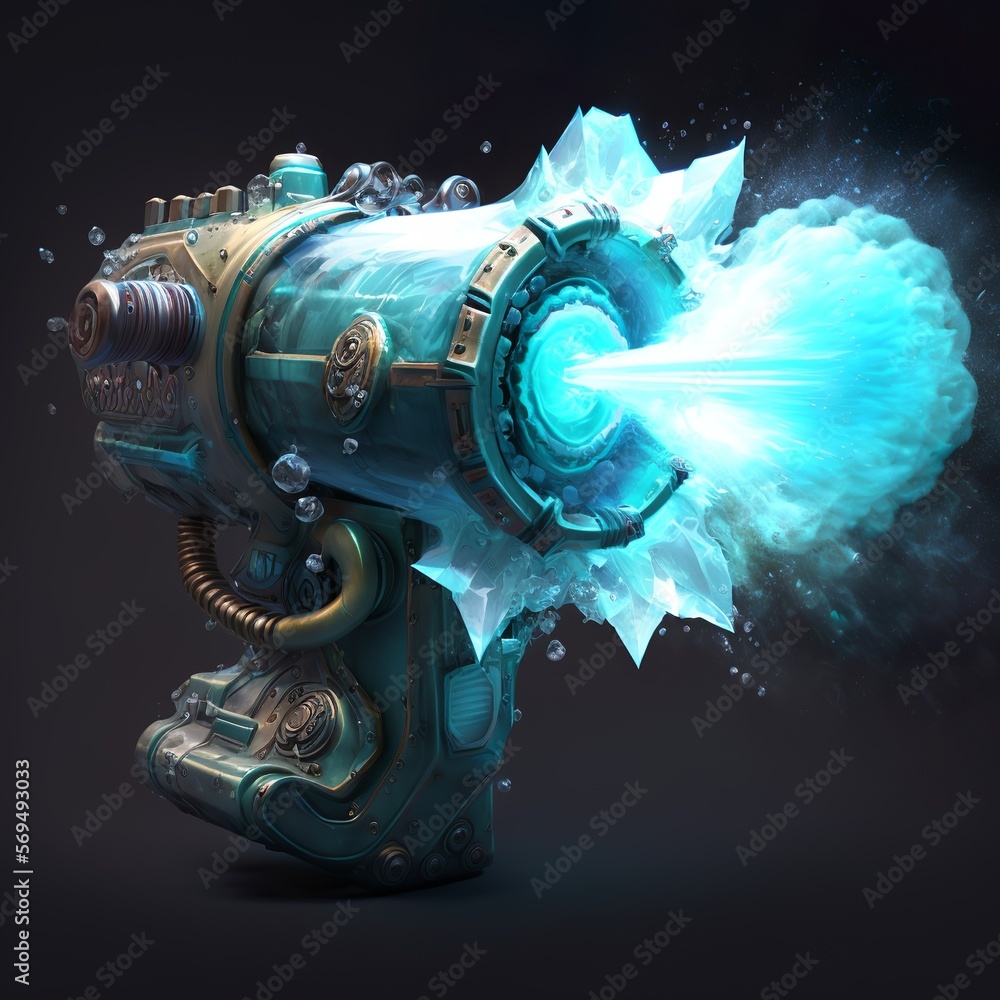 ice cannon frozen cold water winter snow skid technique technology blue ...