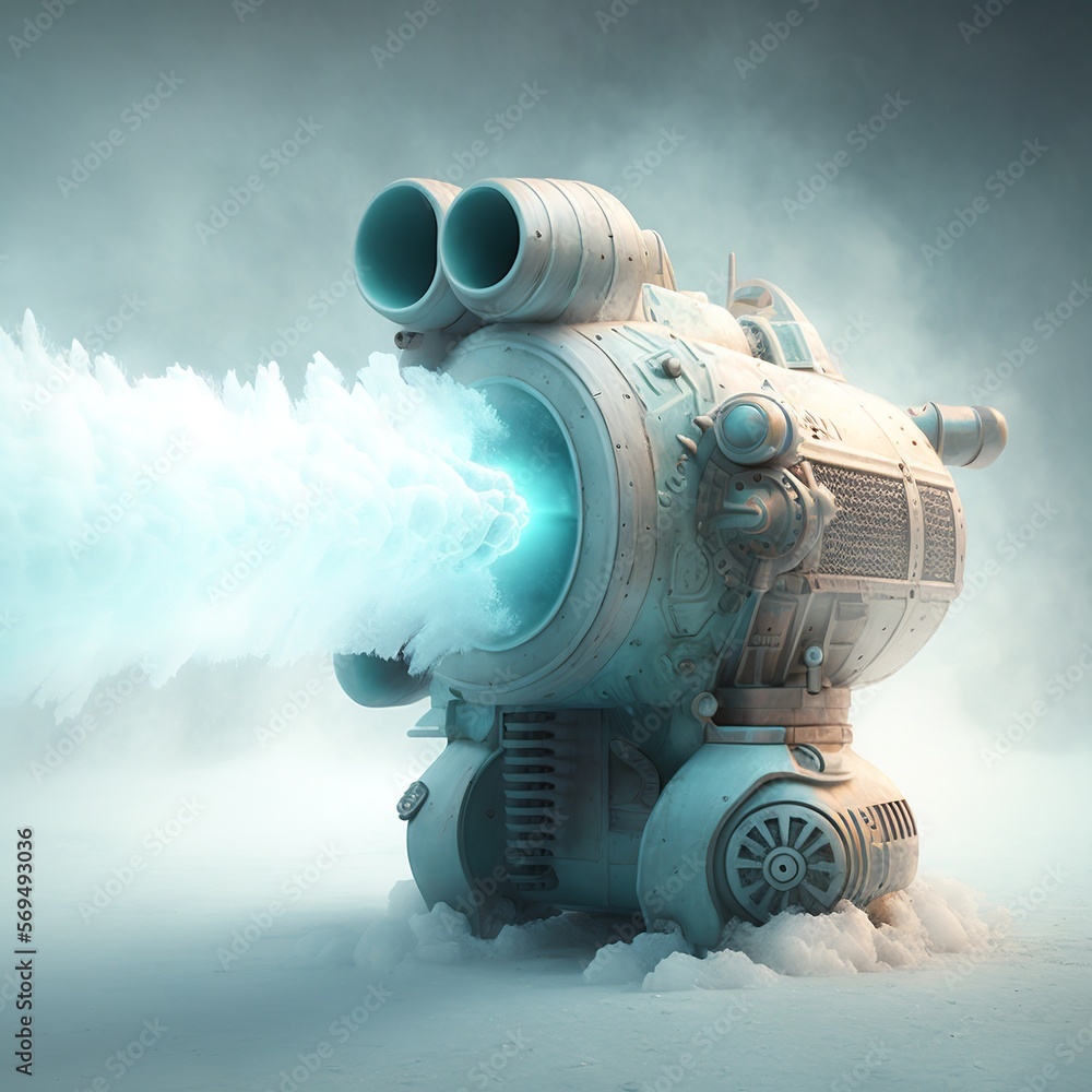 ice cannon frozen cold water winter snow skid technique technology blue ...