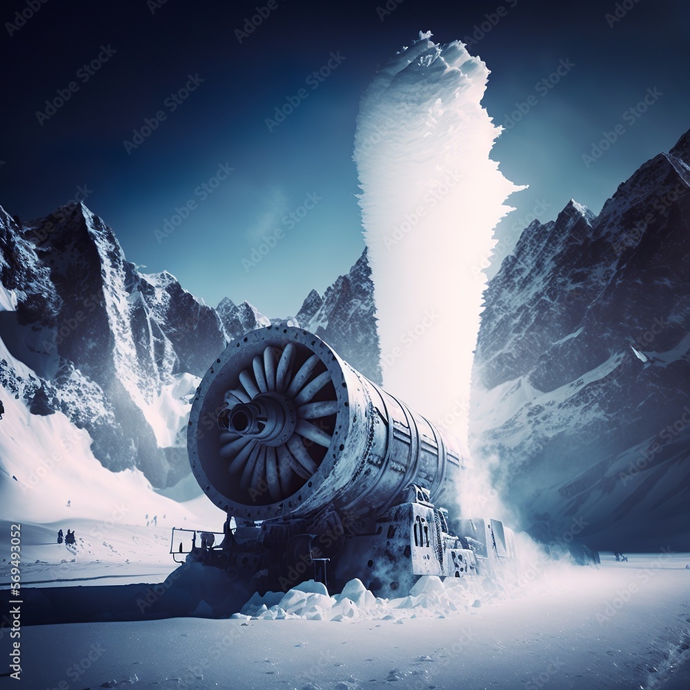 ice cannon in alps mountains frozen cold water winter snow skid ...