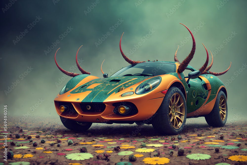 Painted biopunk sport car with angry demonic horns, AI generated Stock ...