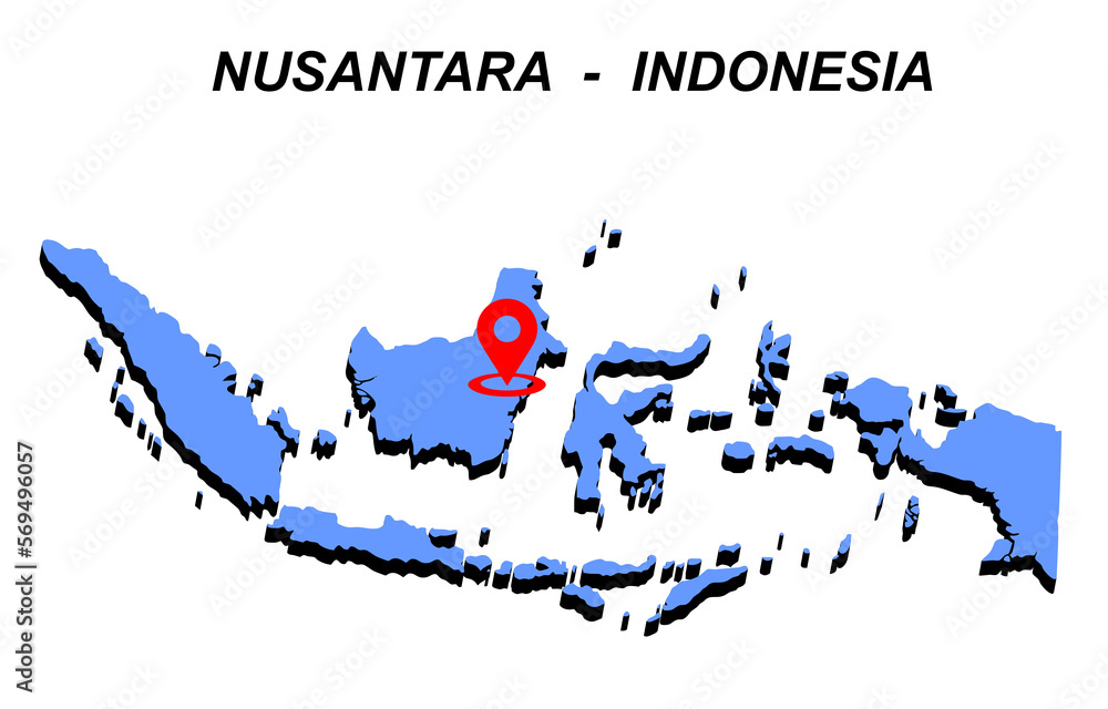 High resolution 3D transparent map of Indonesia. Future capital city ...