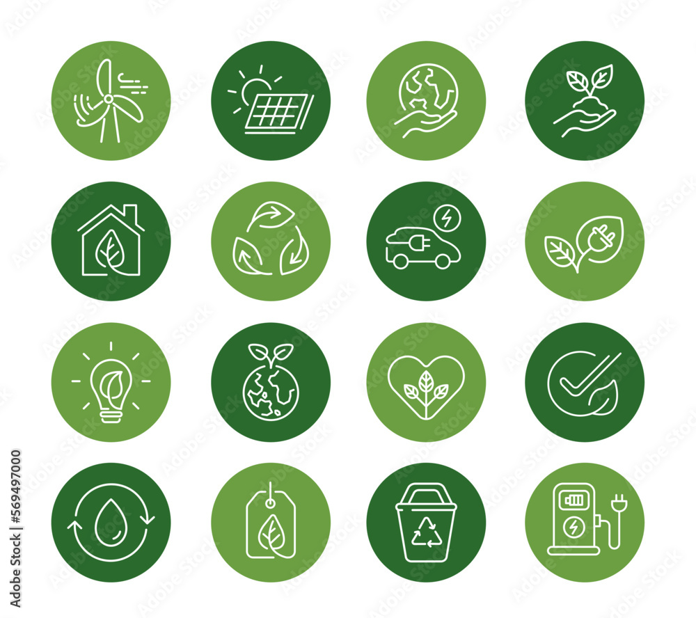 Eco friendly ecology symbol line icon set Environment related nature ...