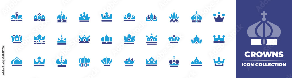 Crown icon collection. Duotone color. Vector and transparent ...