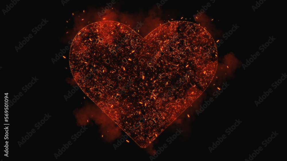 Burning love symbol, fire particle effect with smoke bomb. Stock ...