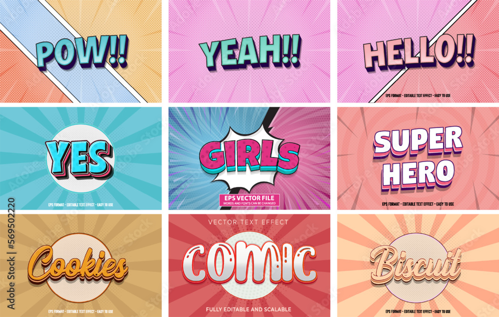 Comic Editable text effect set, Comic text style template set, Set of ... Comic Editable text effect set, Comic text style template set, Set of ...