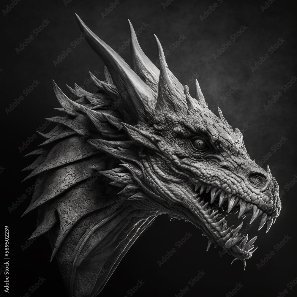 the head of a wyvern dragon in black in profile Stock Illustration ...
