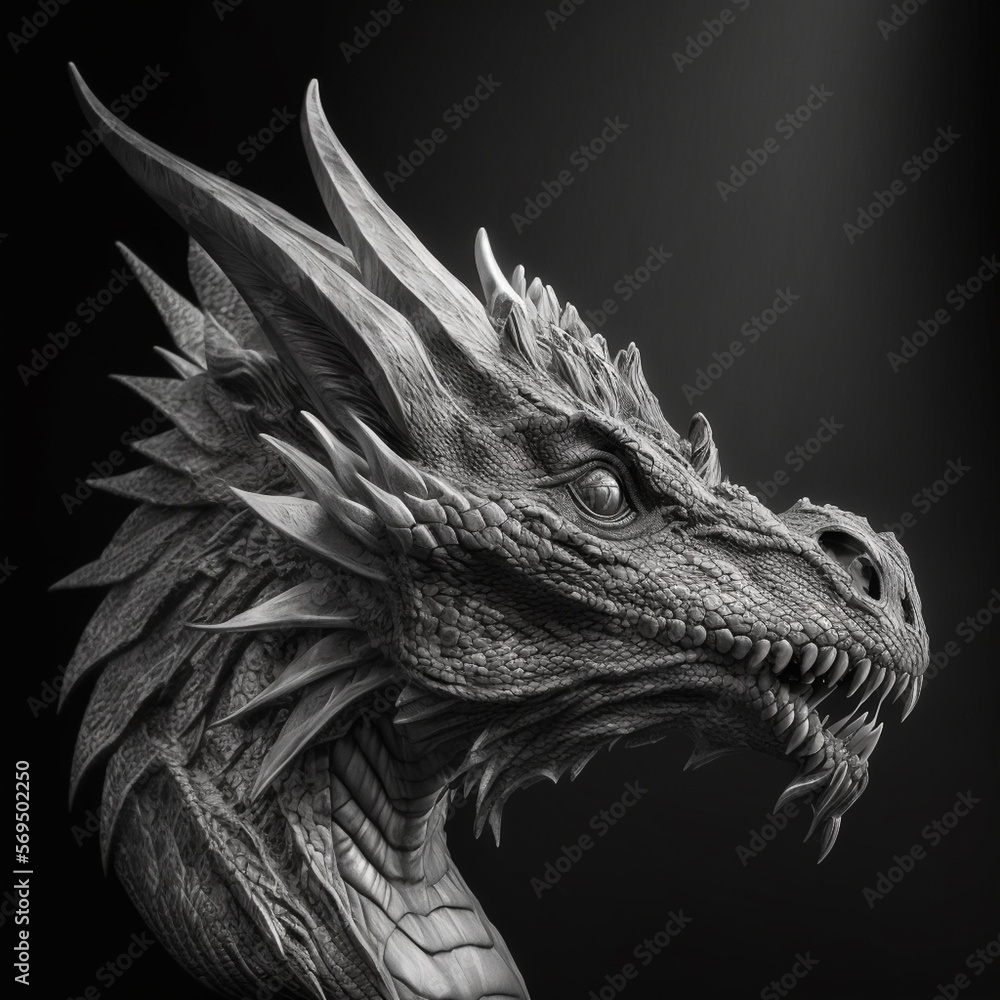 the head of a wyvern dragon in black in profile Stock Illustration ...