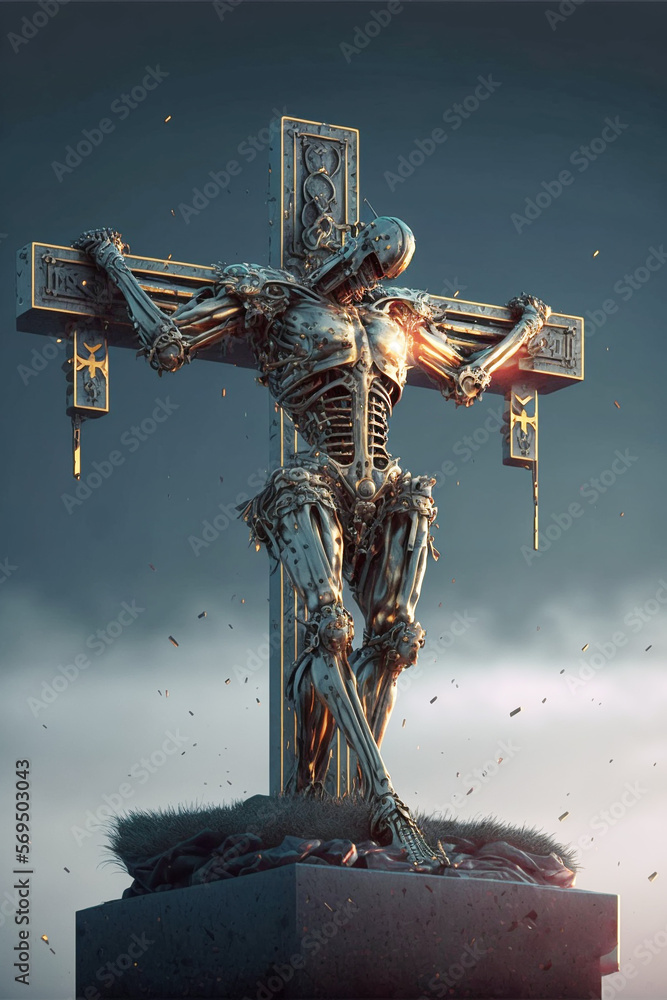 crucifixion of a robot on the cross, Generative AI Stock Illustration ...