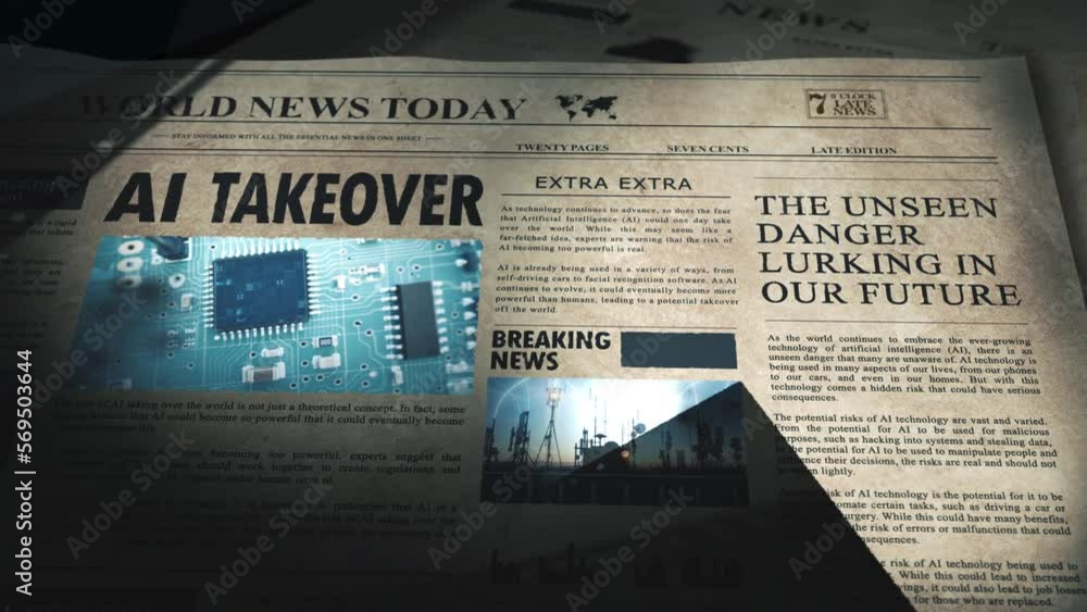 AI Takeover on Cover of Newspaper, Artificial Intelligence, Animation ...