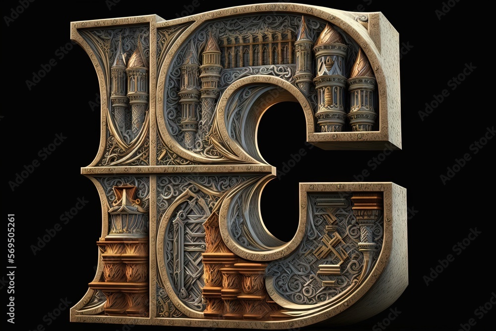 E 3d medieval letter Medieval style alphabet collection letter ...