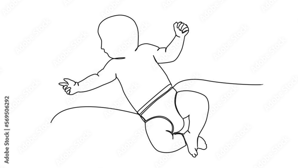 animated continuous single line drawing of baby in diapers, line art ...