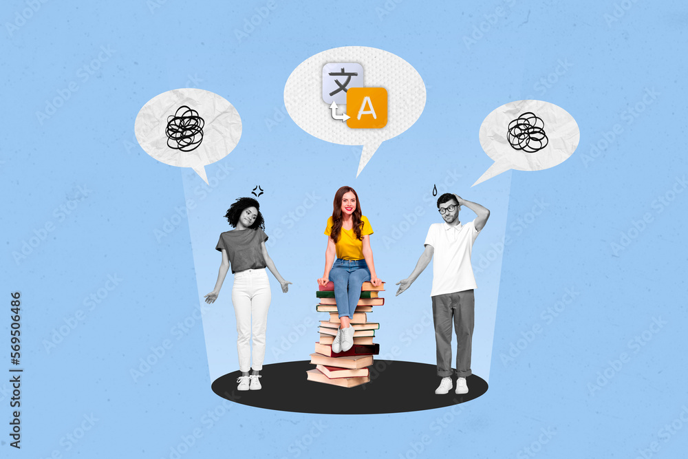 Composite photo collage of two couple student trying understand each ...