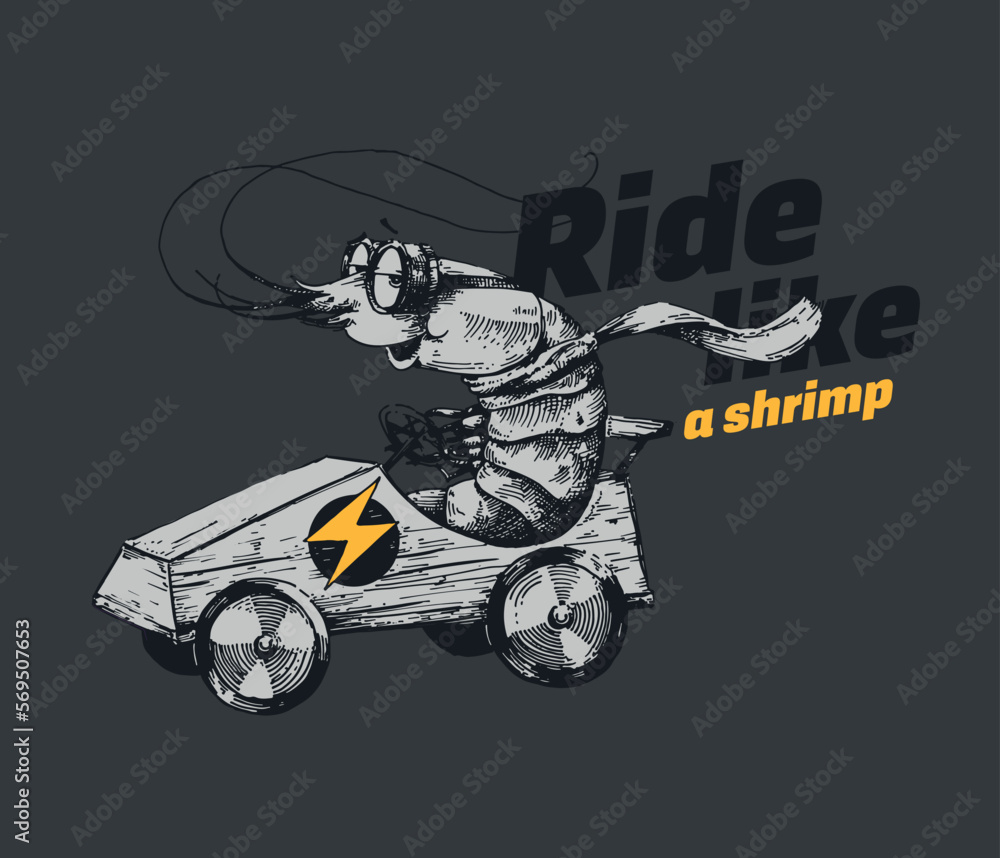 Vetor de Black shrimp is riding an electric go cart vector illustration ...