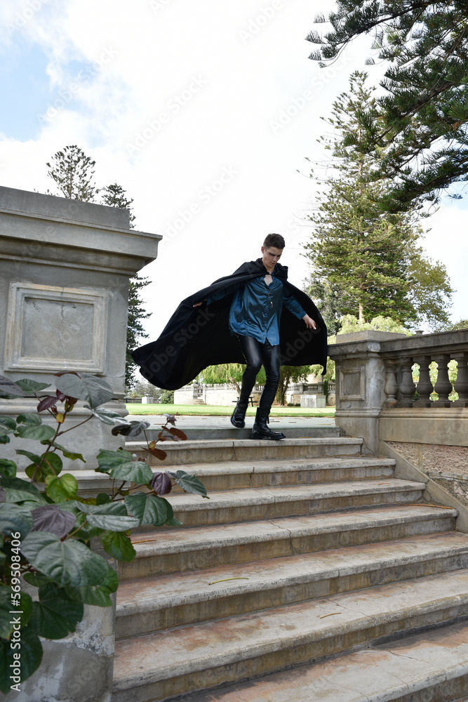 portrait of handsome brunette male model wearing fantasy medieval ...