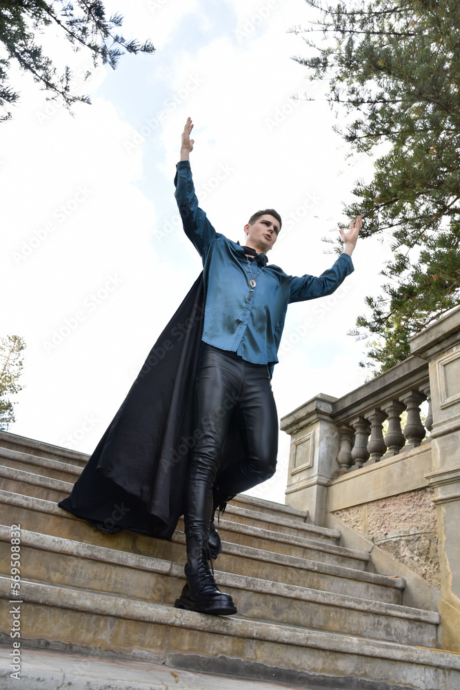 portrait of handsome brunette male model wearing fantasy medieval ...