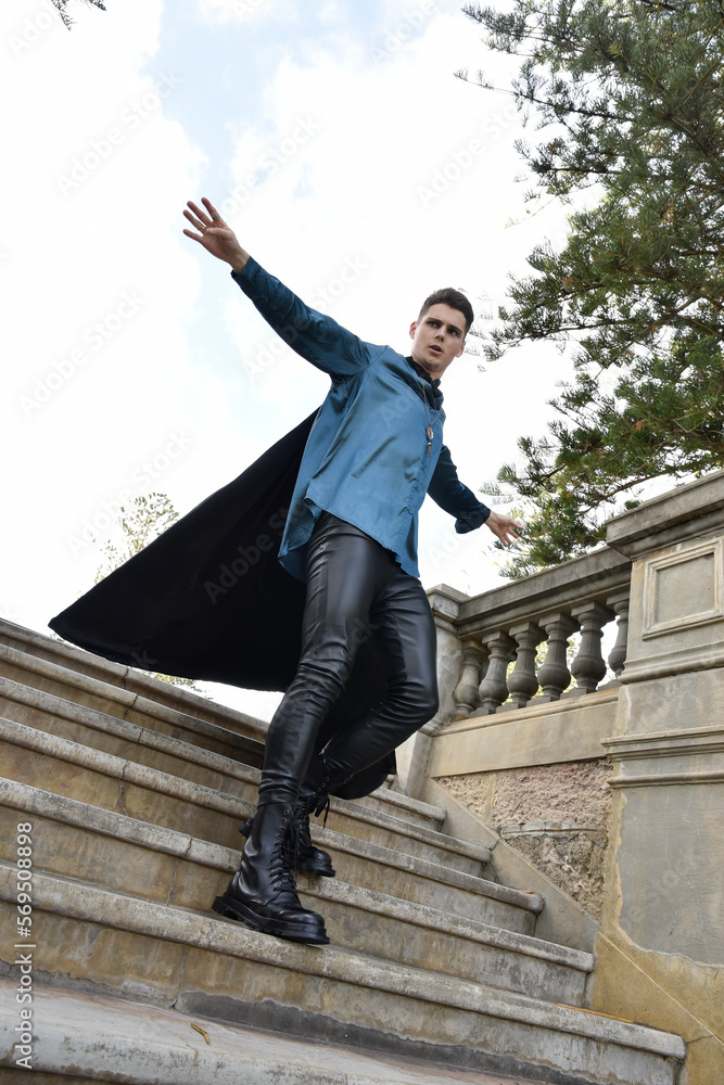 portrait of handsome brunette male model wearing fantasy medieval ...