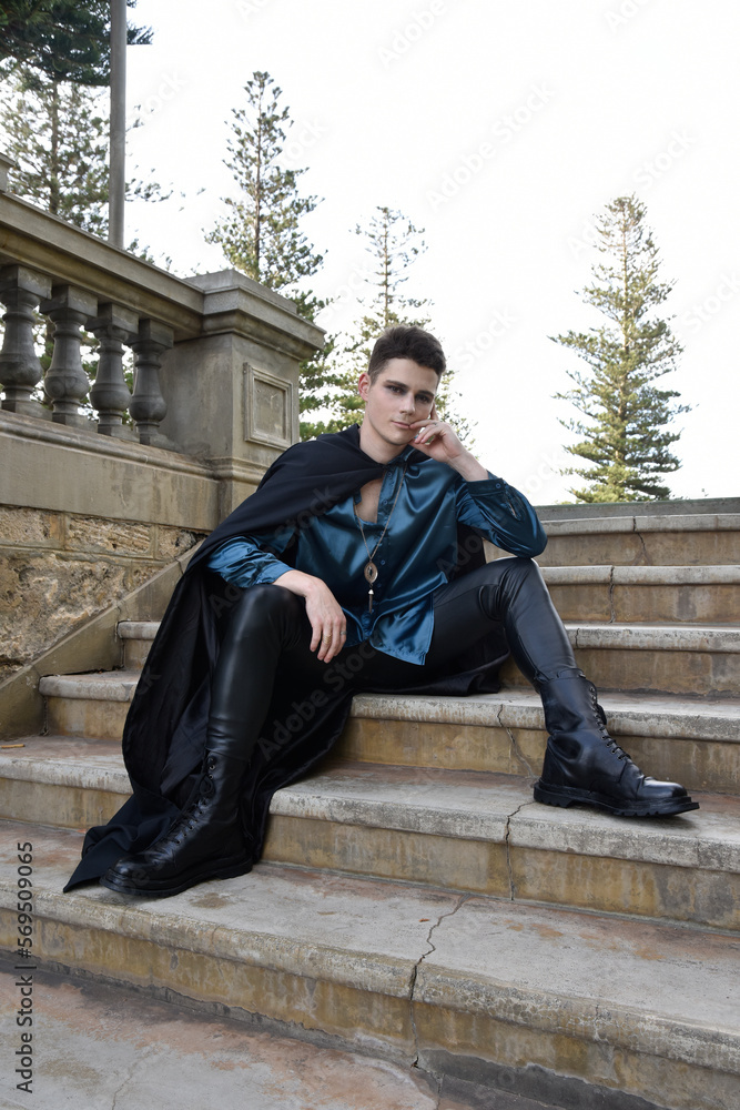 portrait of handsome brunette male model wearing fantasy medieval ...