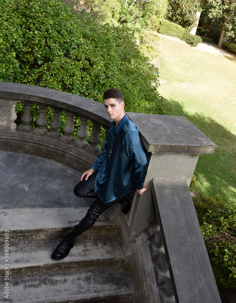 portrait of handsome brunette male model wearing fantasy medieval ...