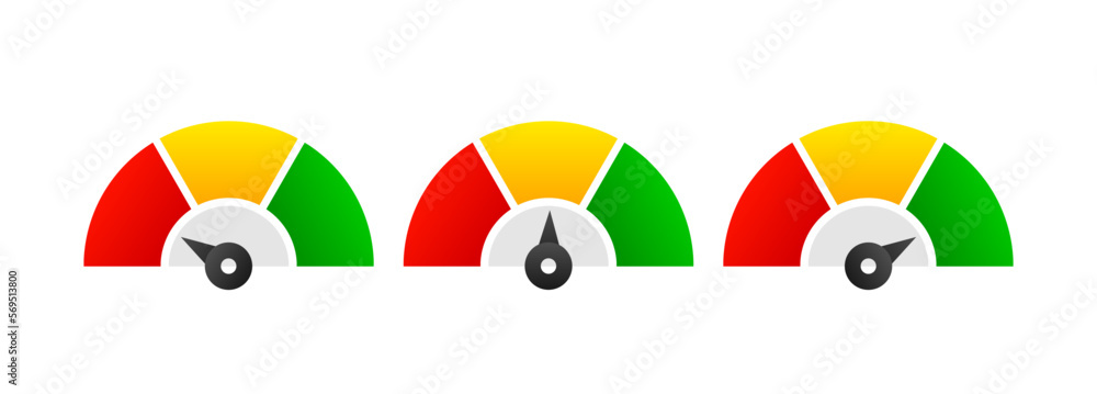 Speedometer and gauge meter collection. Vector scale, level of ...