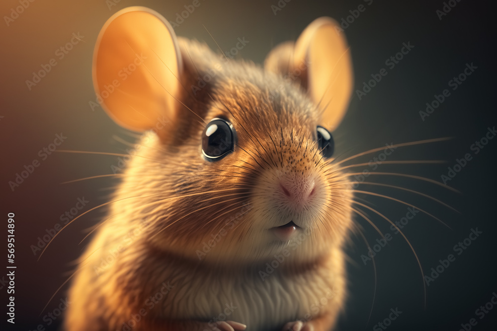 Beautiful cute wood mouse posing to camera with curious eyes. Portrait ...