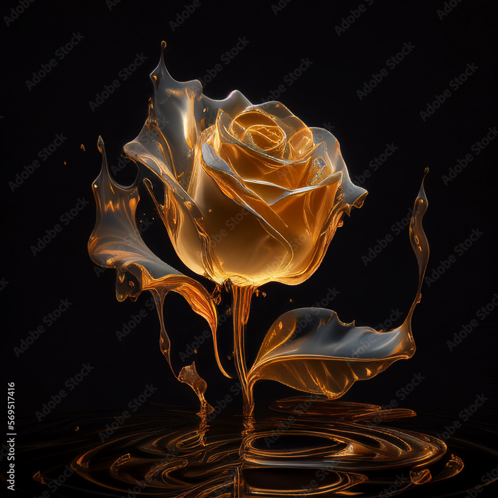 Golden metallic roses, a bouquet of roses covered with gold close up on ...