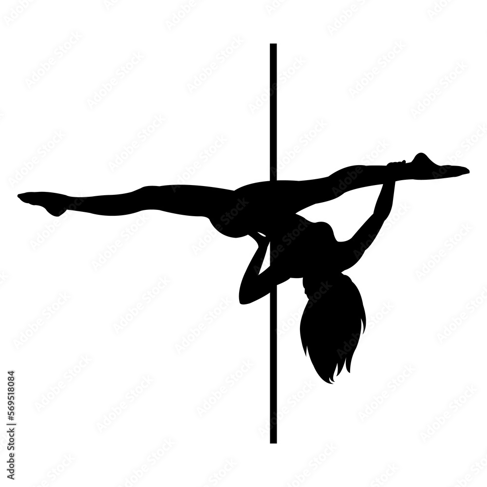 Logo pole dancer. Silueta de chica haciendo el split en el poste ...