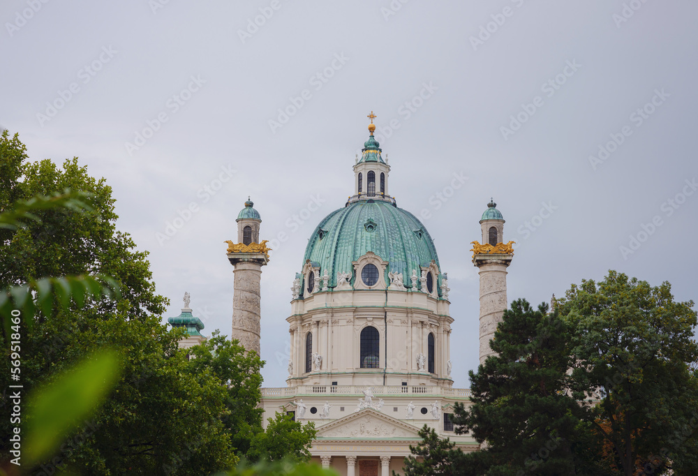Catholic church located in the southern part of Karlsplatz, Vienna. One ...
