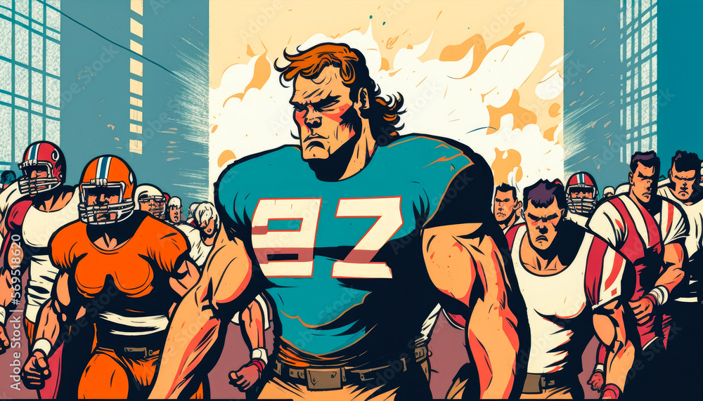 American football players in comic book style, generative ai Stock ...