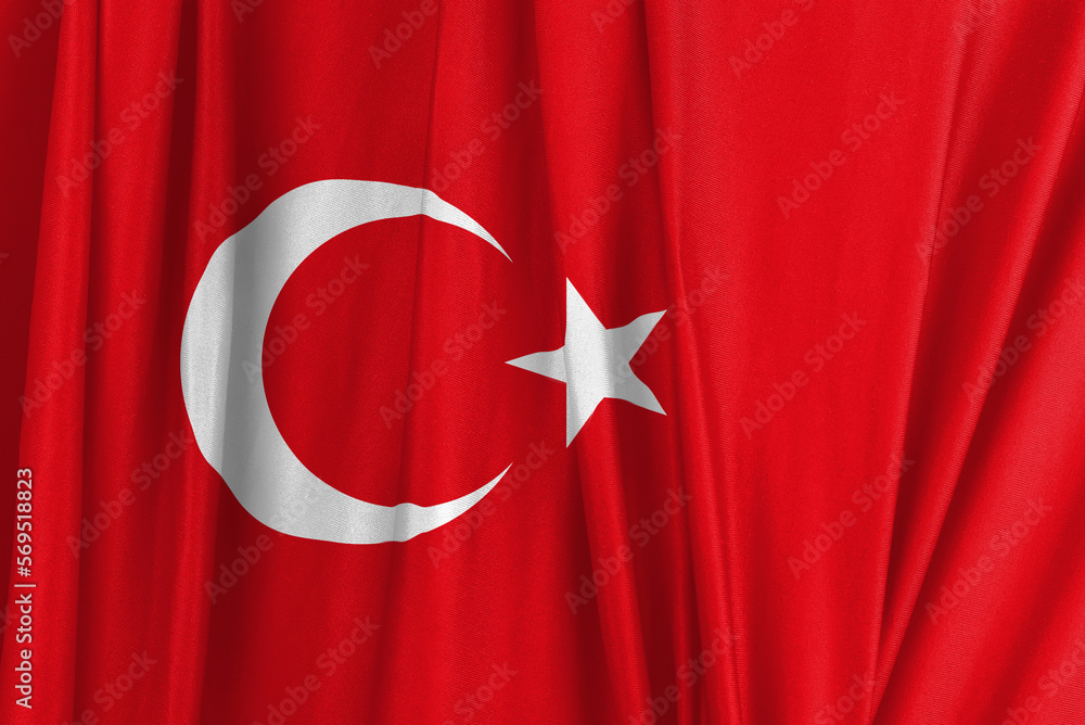 Flag of Turkey waving in the wind. Turkish national ensign. Crescent ...