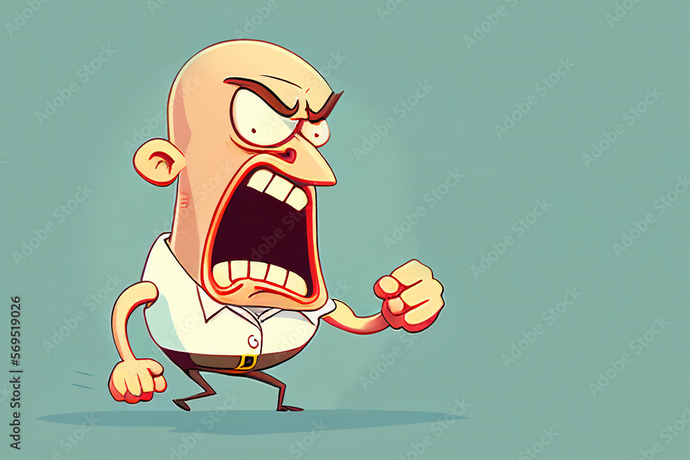 Cartoon character of an angry bald headed old man screaming and ...