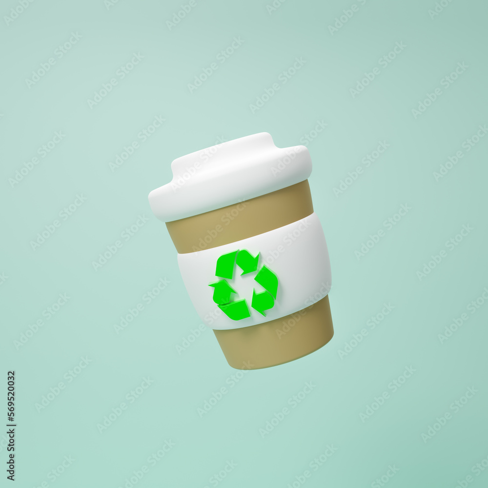 Paper cup with a recycling sign on the background, The concept of ...